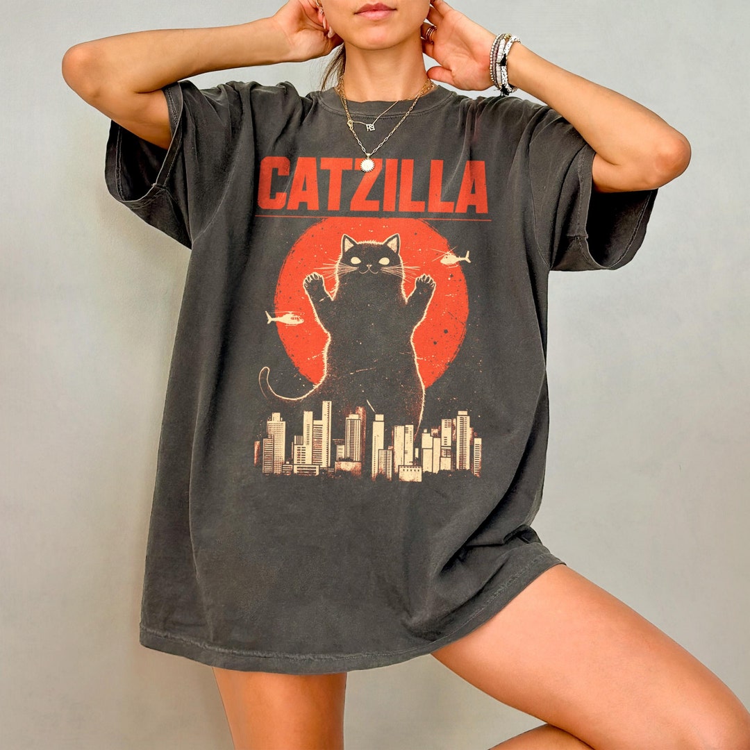Catzilla Shirt - Funny Cat Comfort Colors T-shirt, Silly Cat Graphic ...