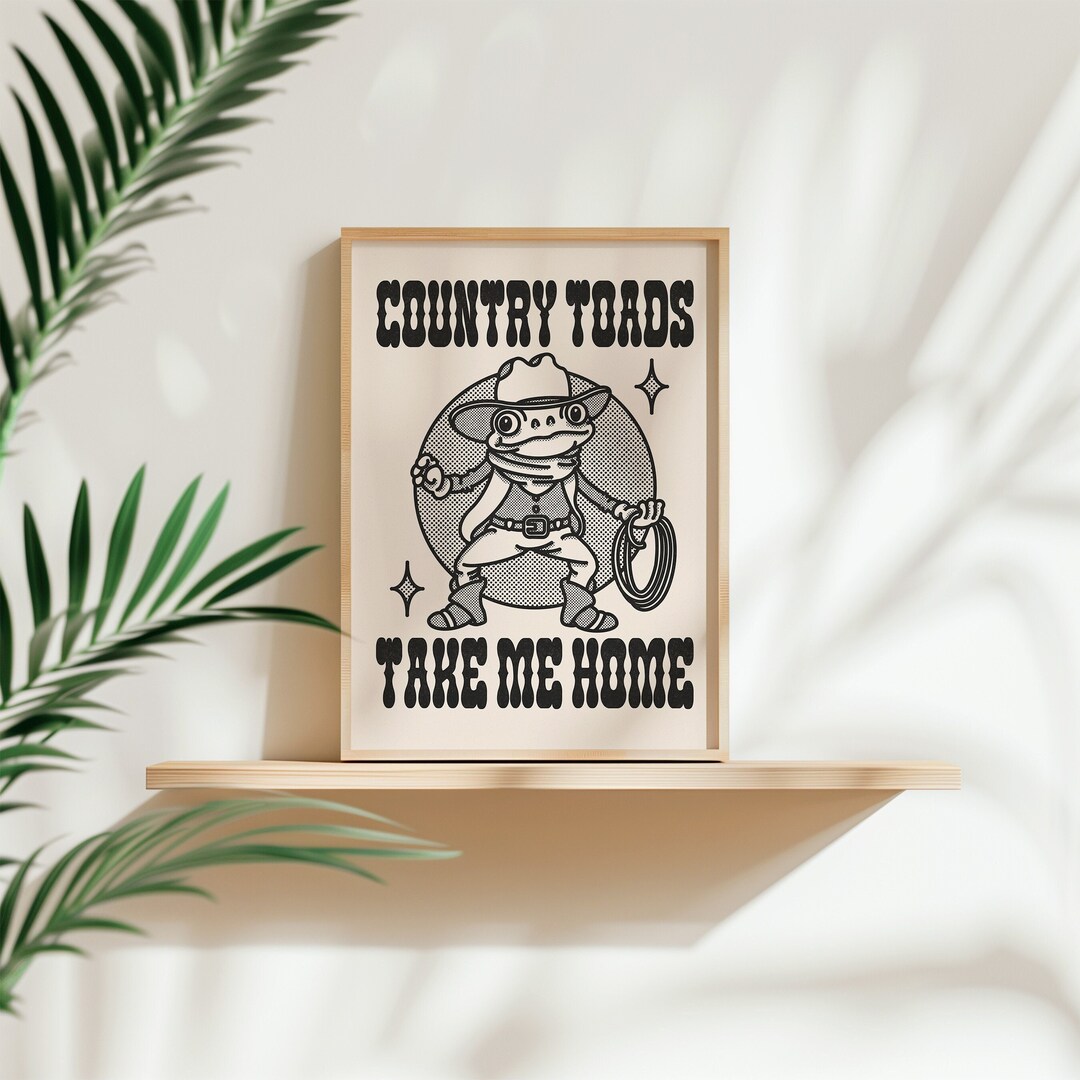 Country Toads Wall Art, Funny Cowboy Frog Poster, Retro Cartoon Print ...