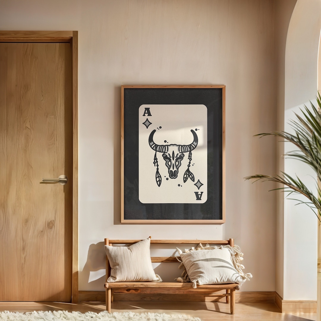 Ace Playing Card Wall Art, Western Gothic Cow Skull Print, Dark ...