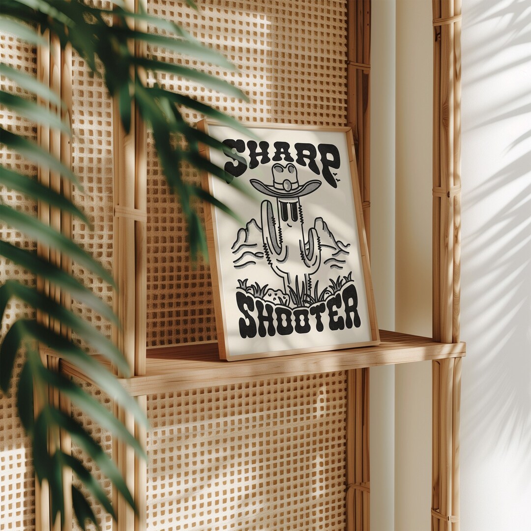 Sharp Shooter Wall Art, Gunslinger Cactus Print, Retro Western Poster ...