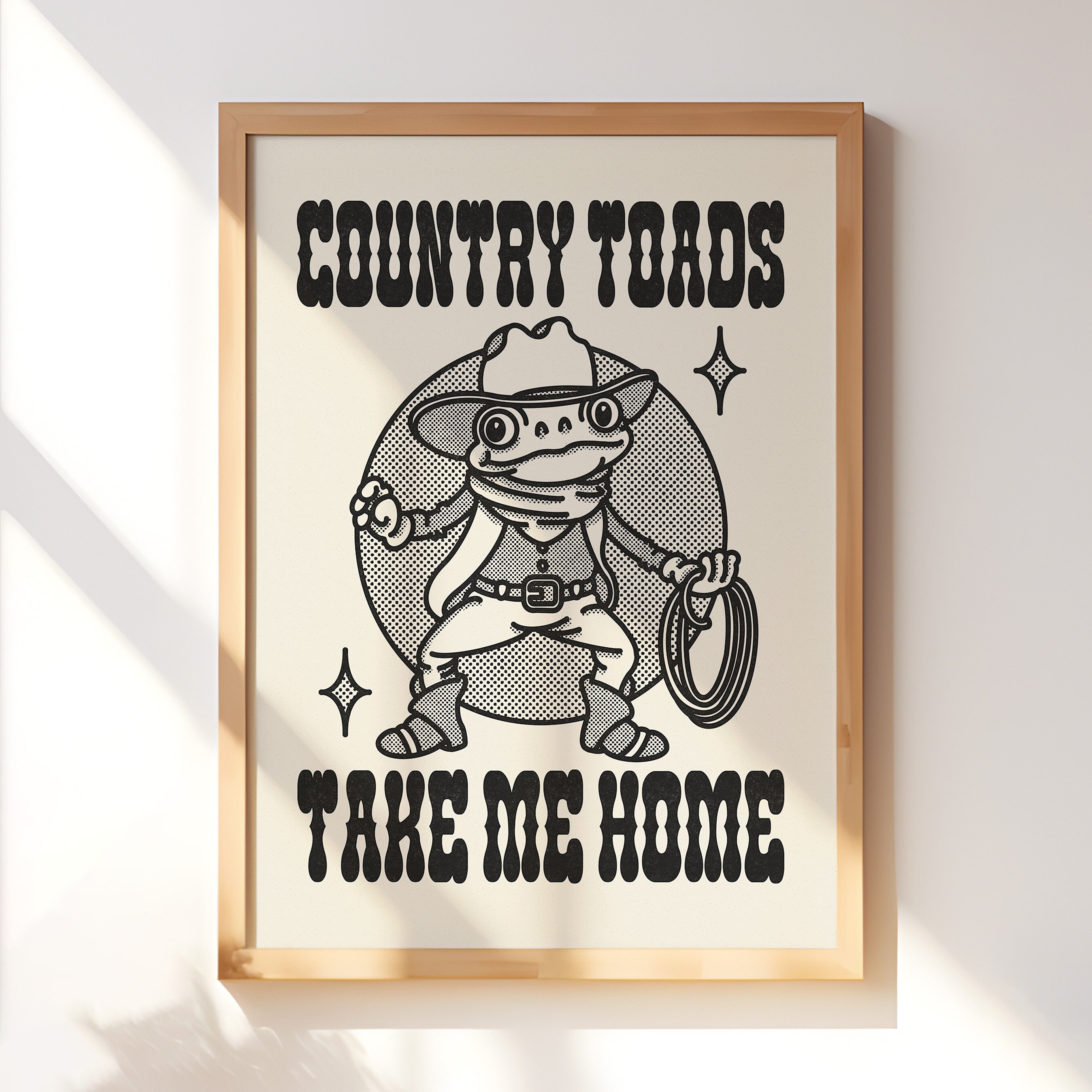 Country Toads Wall Art, Funny Cowboy Frog Poster, Retro Cartoon Print ...