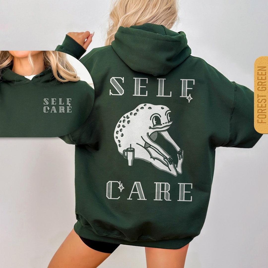 Funny Frog Self Care Hoodie, Unisex Retro Frog Hoody, Positive Vibes ...