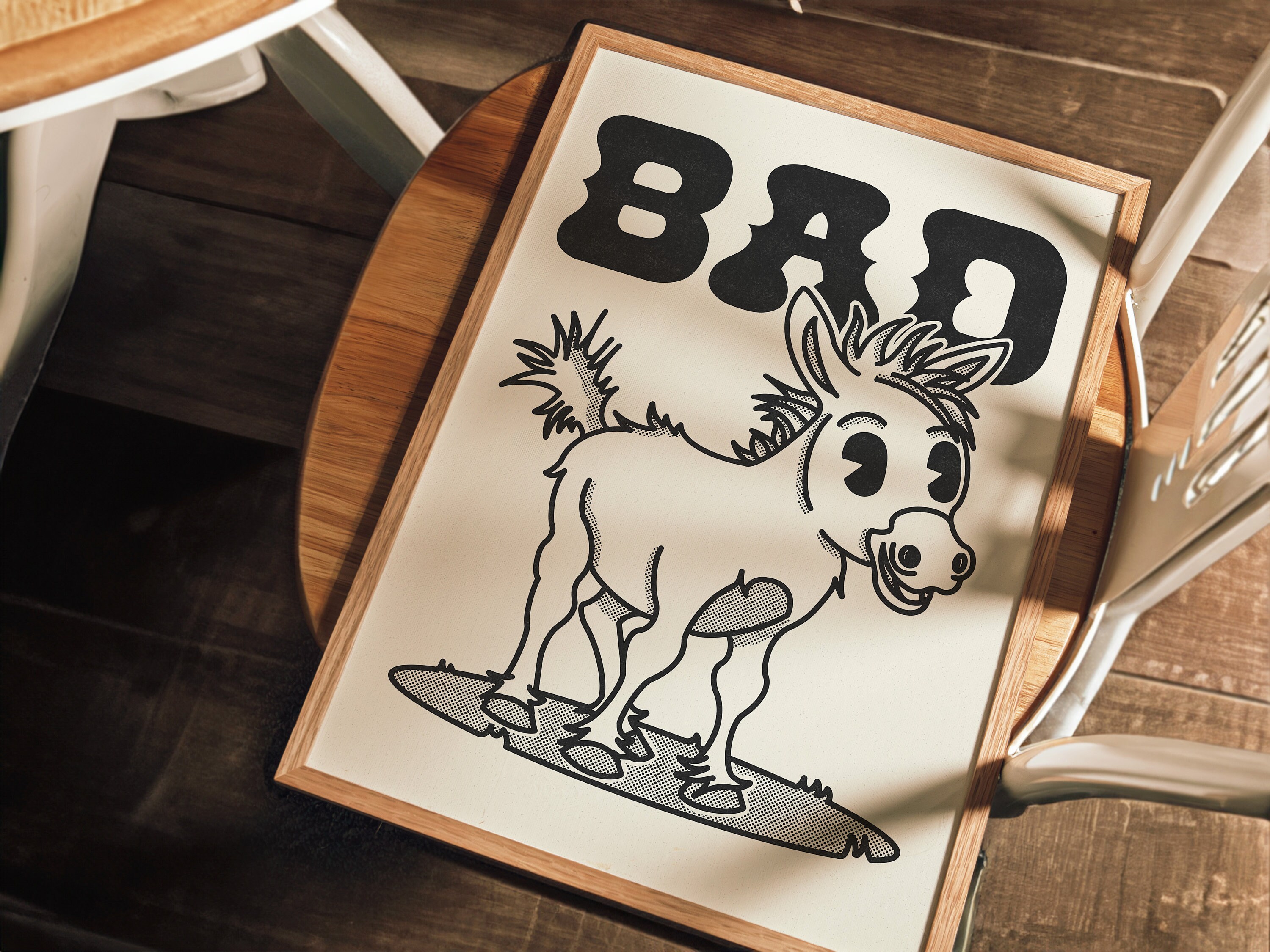 Bad Ass Poster, Funny Donkey Print, Retro Western Wall Decor, Handdrawn ...