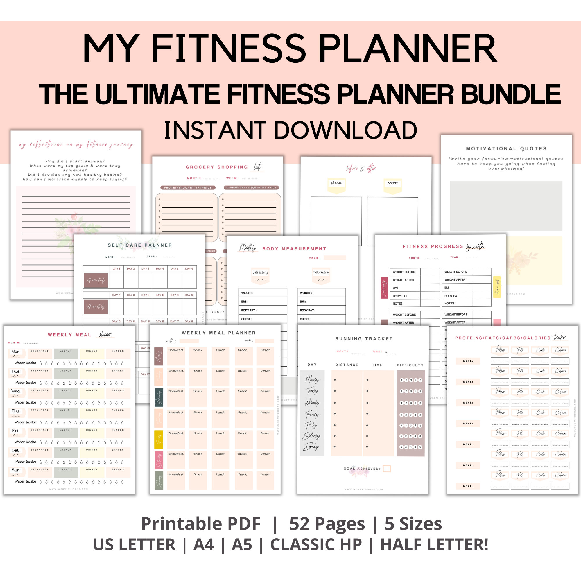 Fitness Planner, Weight Loss Tracker, BUNDLE, Workout Planner, Fitness ...