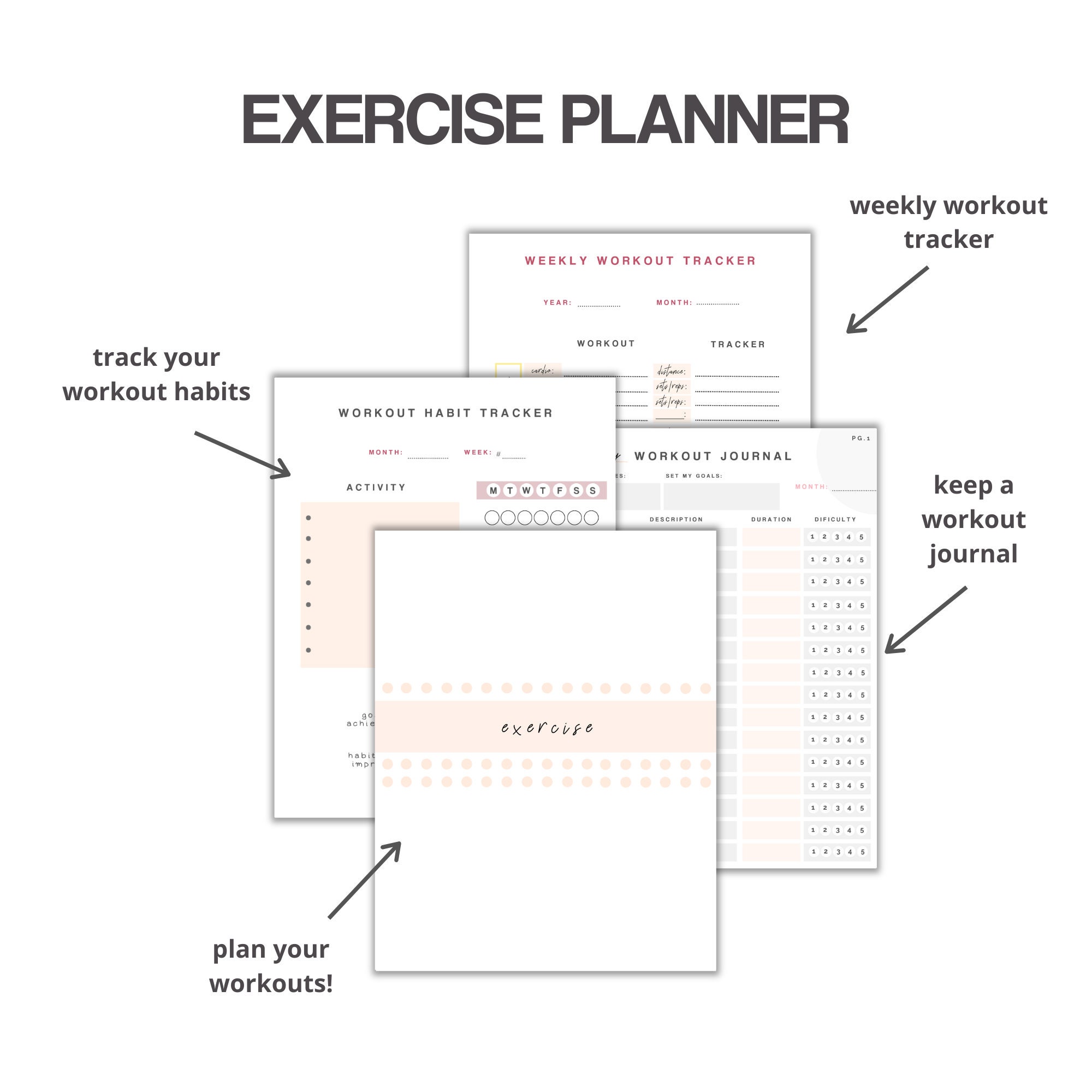 Fitness Planner, Weight Loss Tracker, BUNDLE, Workout Planner, Fitness ...