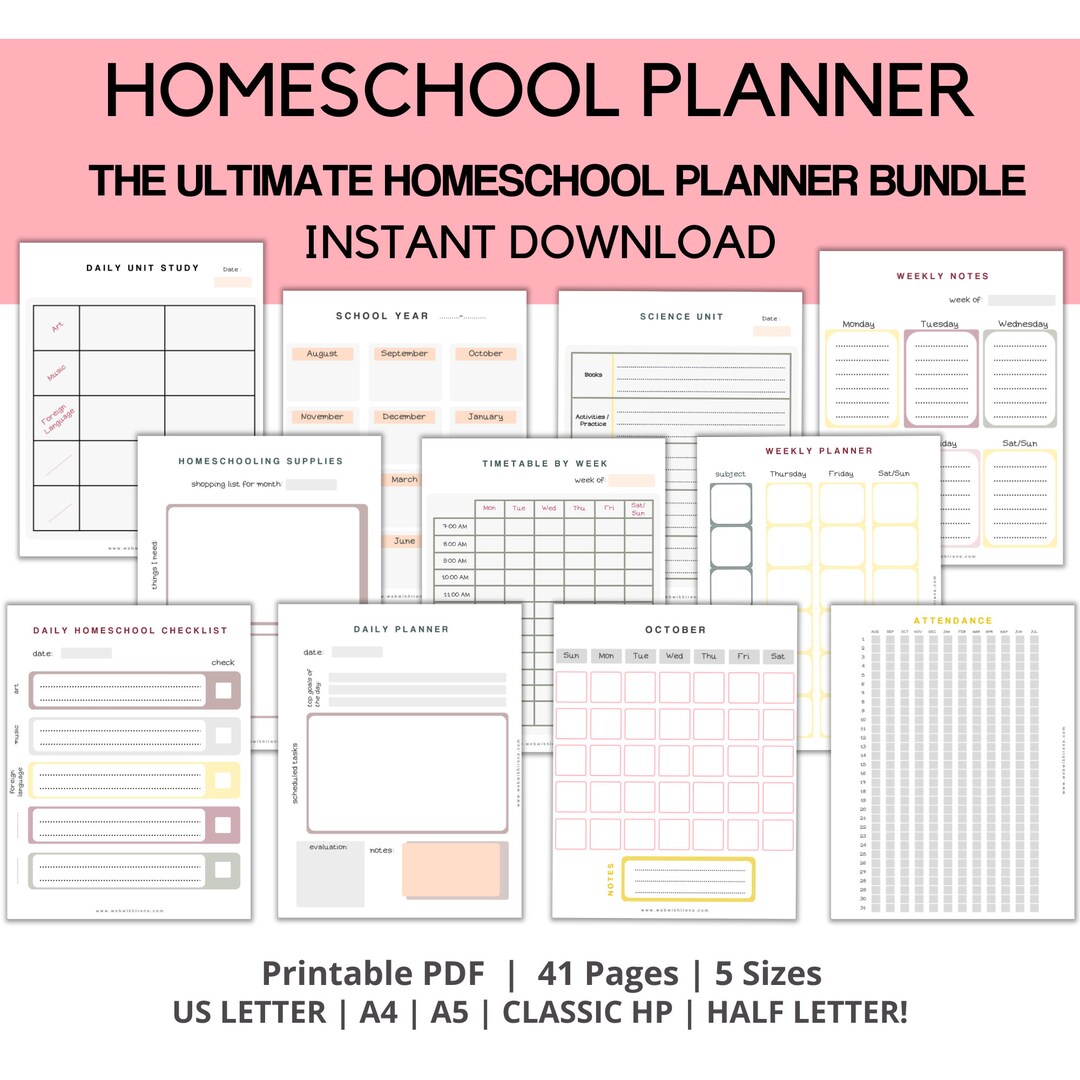 Home School Planner, BUNDLE, 41 Pages, Monthly Planner, Home-school ...