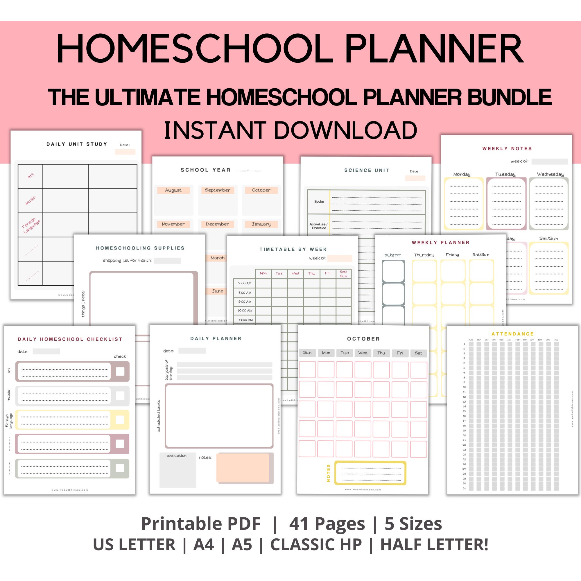 Home School Planner, BUNDLE, 41 Pages, Monthly Planner, Home-school ...