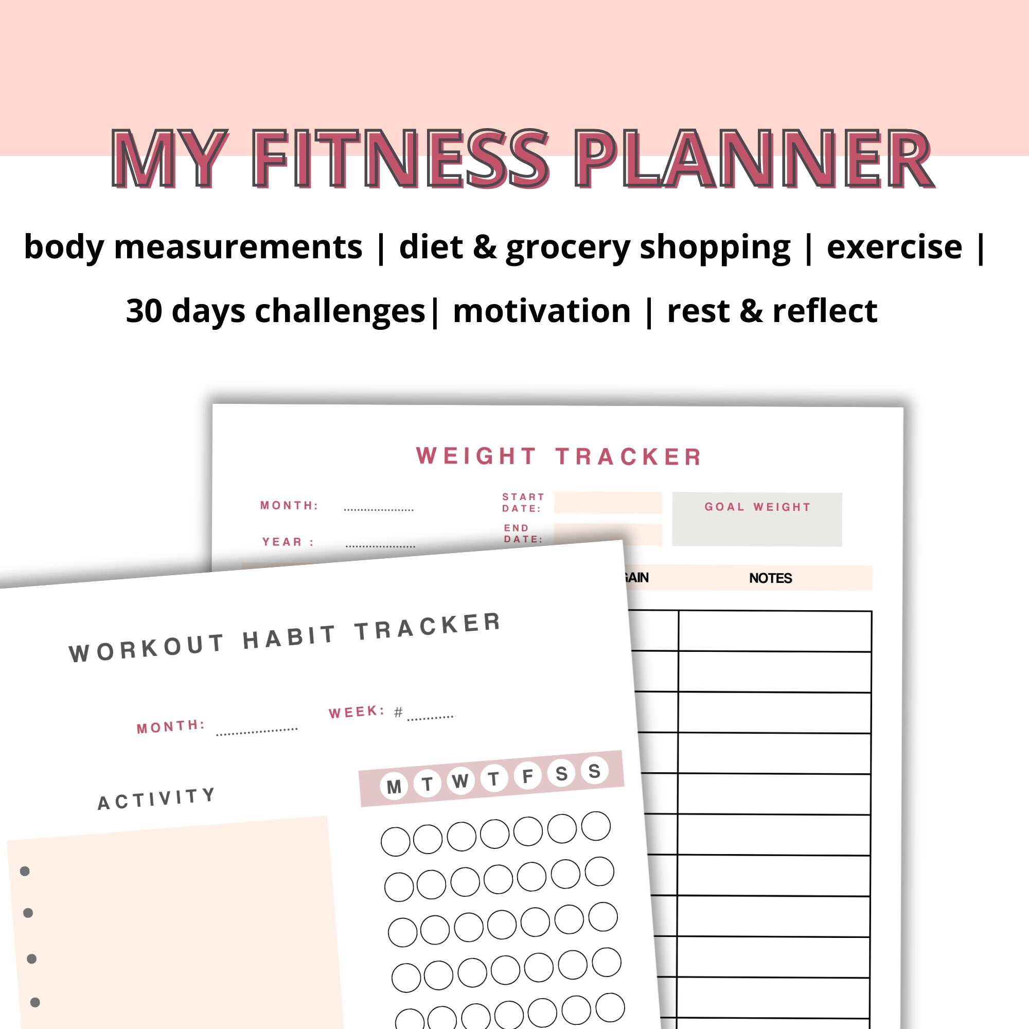 Fitness Planner, Weight Loss Tracker, BUNDLE, Workout Planner, Fitness ...