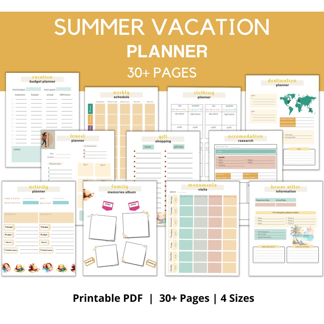 30+ Page Summer Vacation Planner, Printable BUNDLE, Family Travel ...