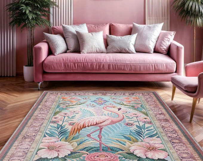Flamingo Rug for Pink Room Decor, Pink Rug for Coquette Room Decor ...