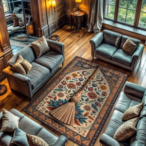 Floral Witch Broom Rug, Witchcraft Carpet for Witchy Room Decor ...