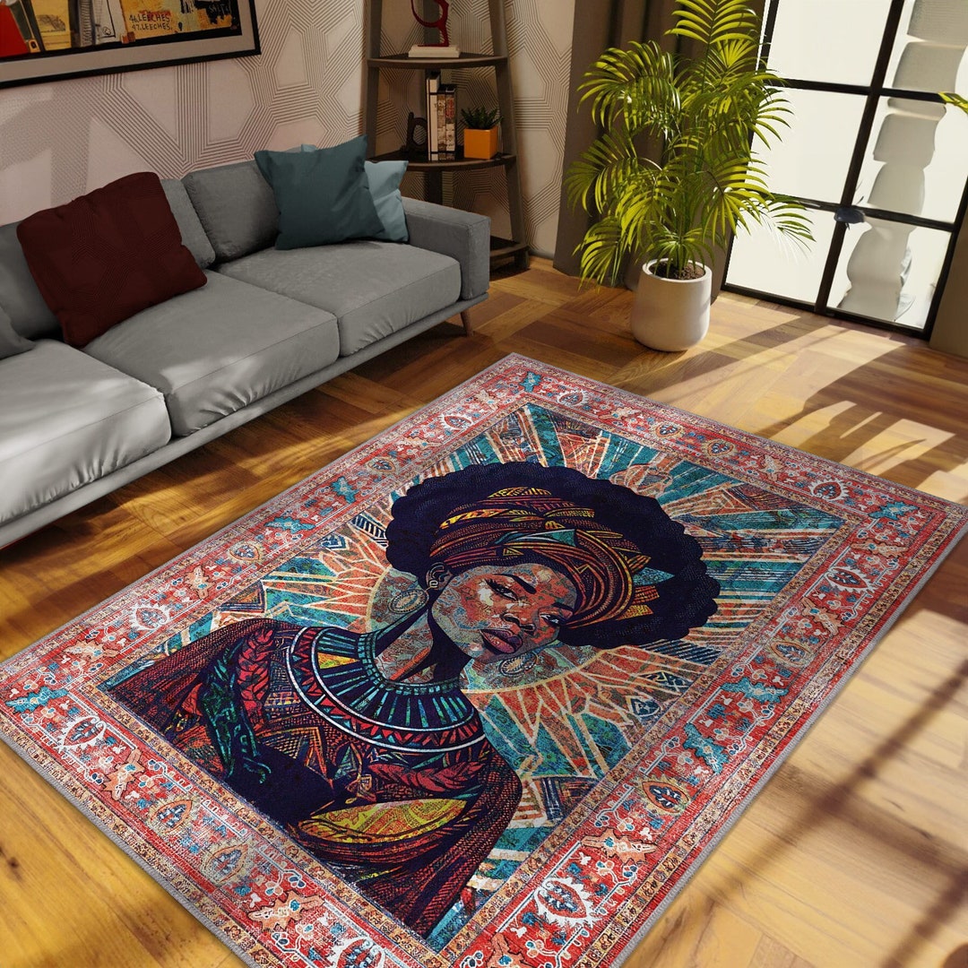 Pop Art Oriental Rug With African Woman Art, Ethnic Rug for Afro ...