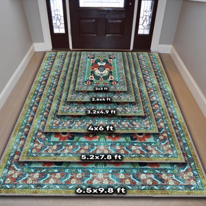 Art Deco House Fly Rug, Bug and Flowers Vintage Rug, Unique Rug for ...