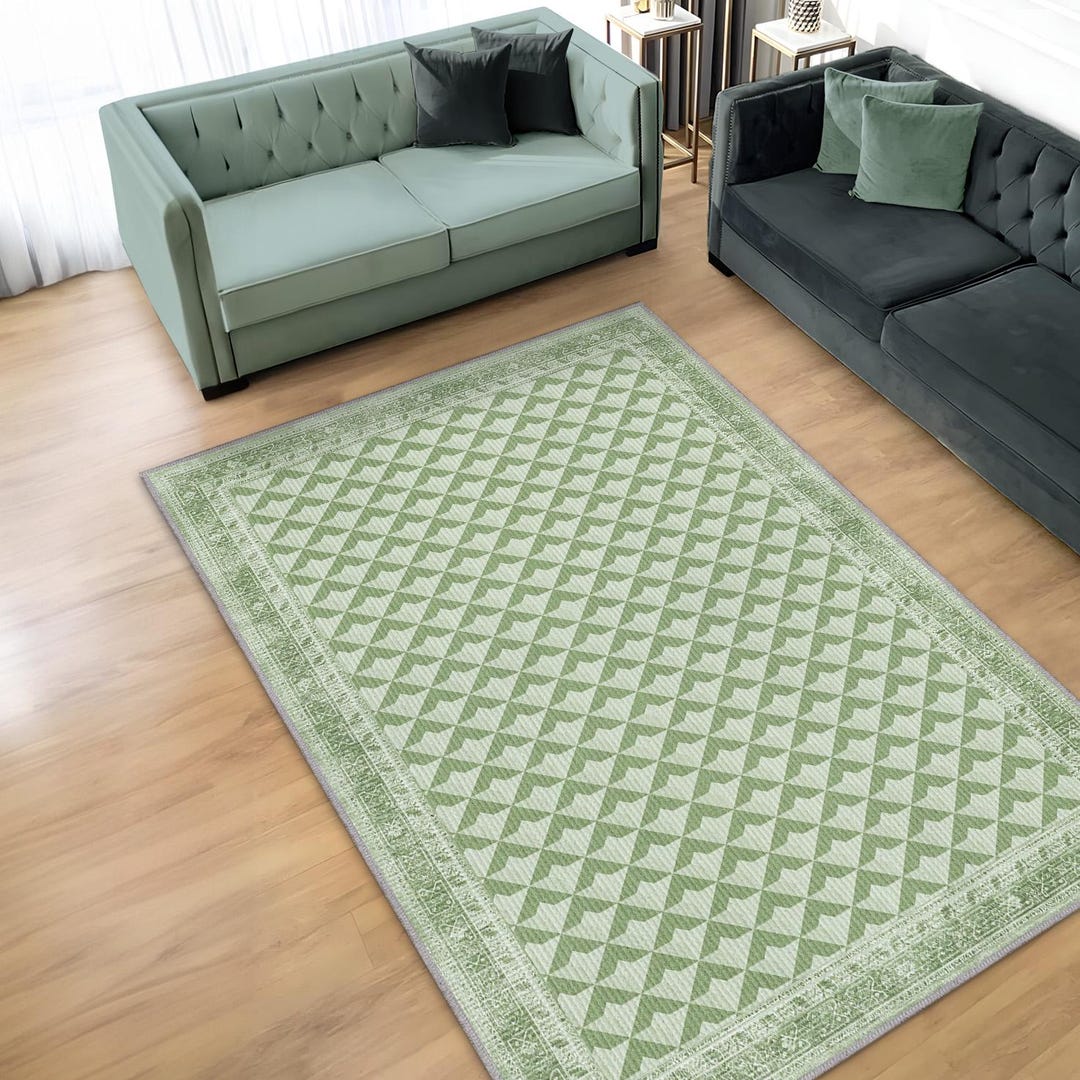 Sage Green Accent Rug, Green Geometric Rug for Contemporary Home Decor ...