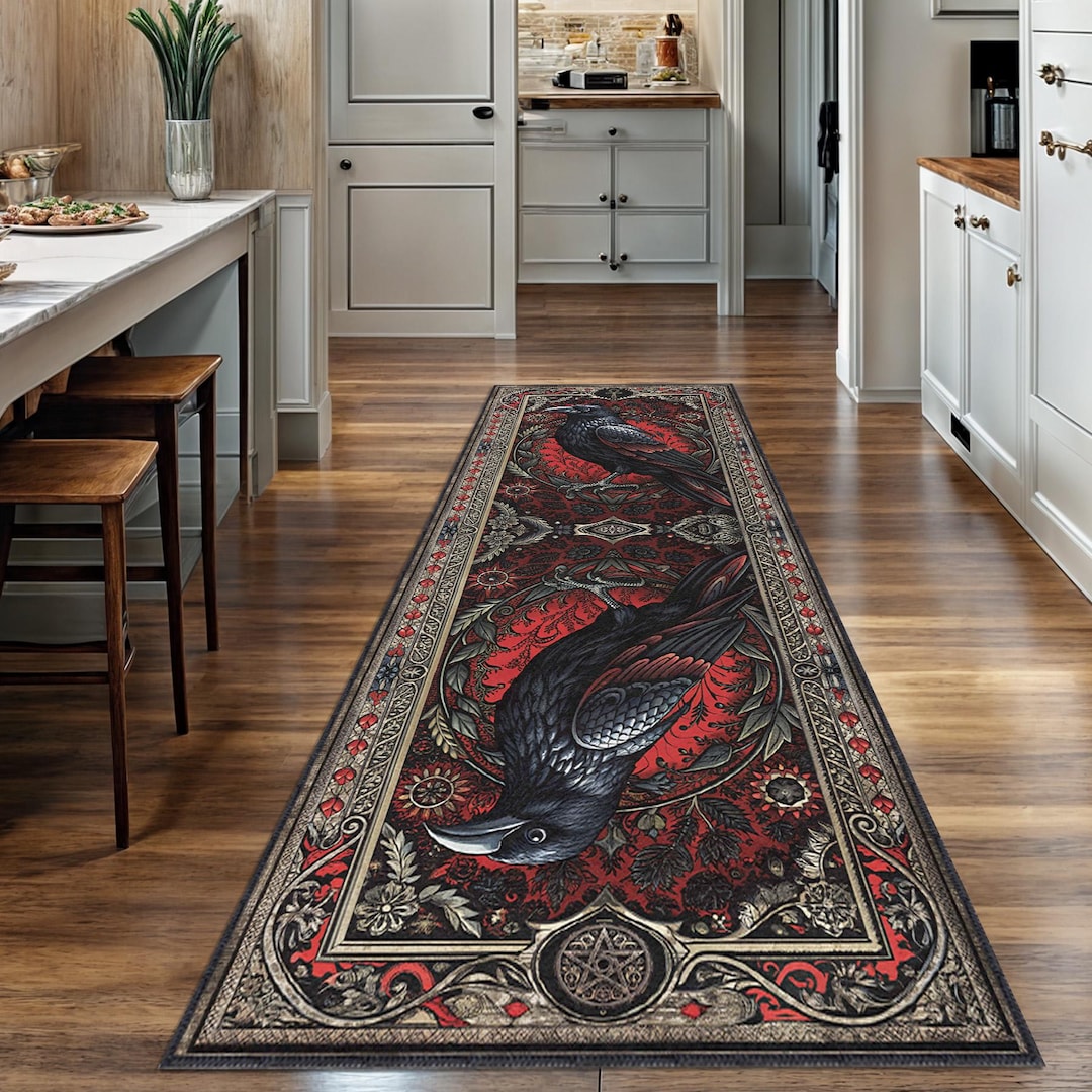 Gothic Raven Runner Rug, Gothic Home Decor, Goth Crow Runner Rug With ...