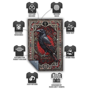 Gothic Raven Rug, Gothic Home Decor, Goth Crow Rug With Ankh Pentagram ...