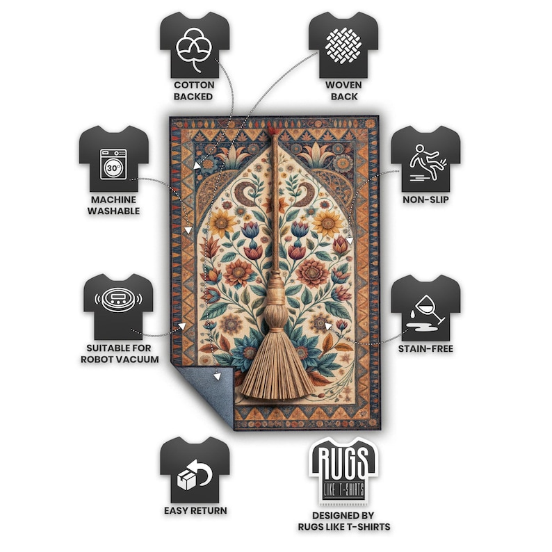 Floral Witch Broom Rug, Witchcraft Carpet for Witchy Room Decor ...