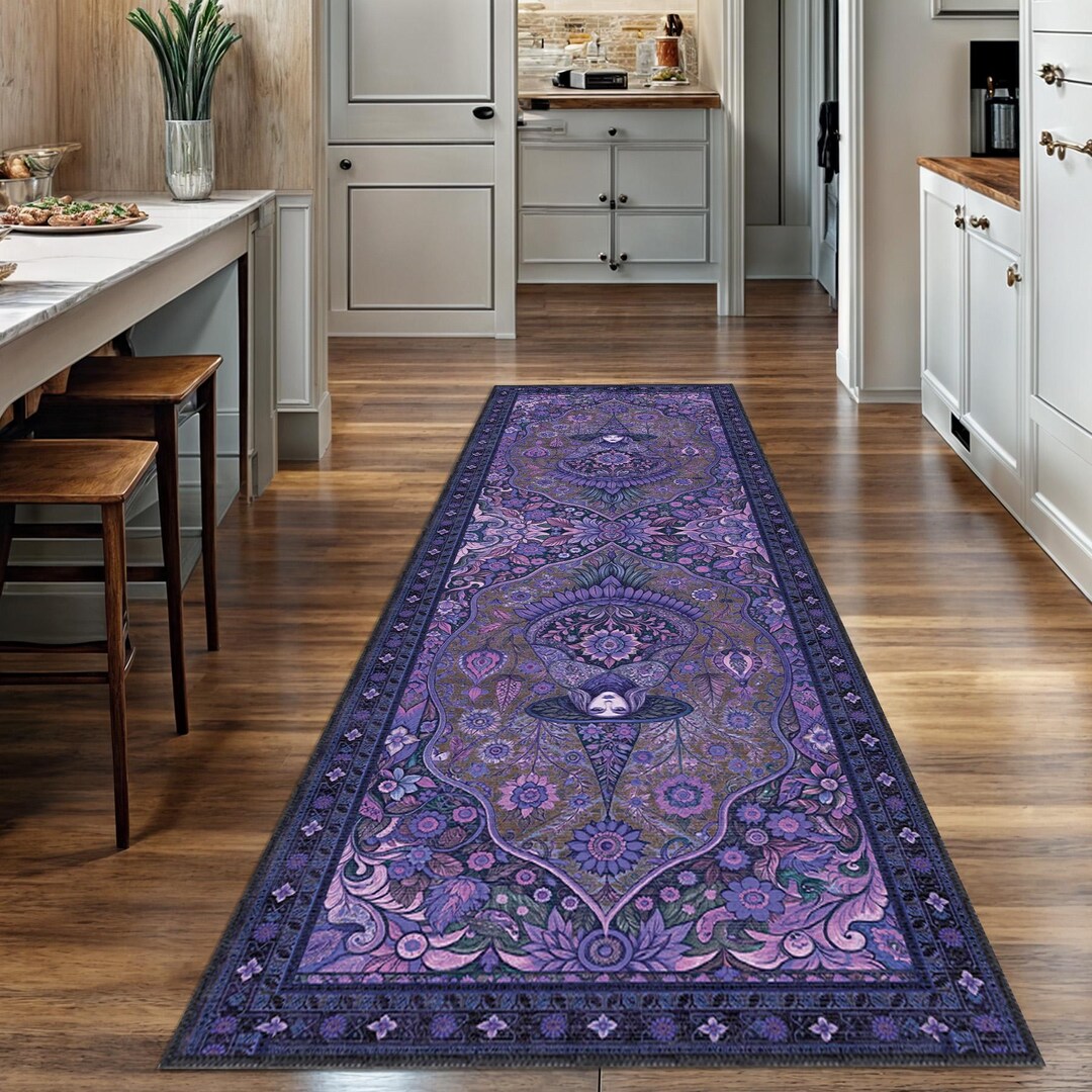 Witchcraft Runner Rug for Witchy Decor, Purple Gothic Runner Rug ...