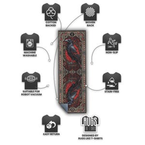 Gothic Raven Runner Rug, Gothic Home Decor, Goth Crow Runner Rug With ...