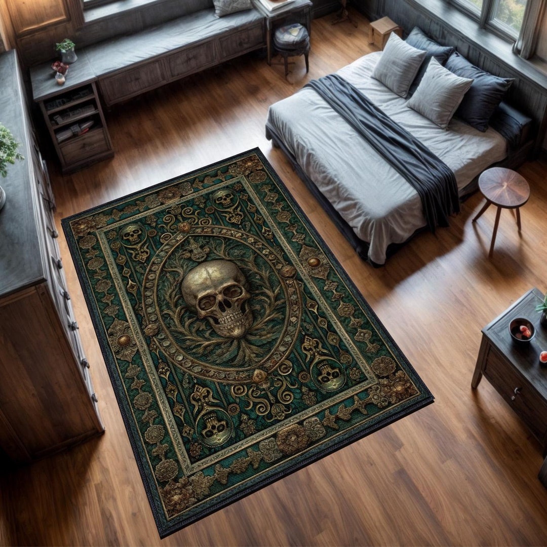 Gothic Skull Rug for Whimsigoth Decor, Dark Acedemia Rug for Medieval ...