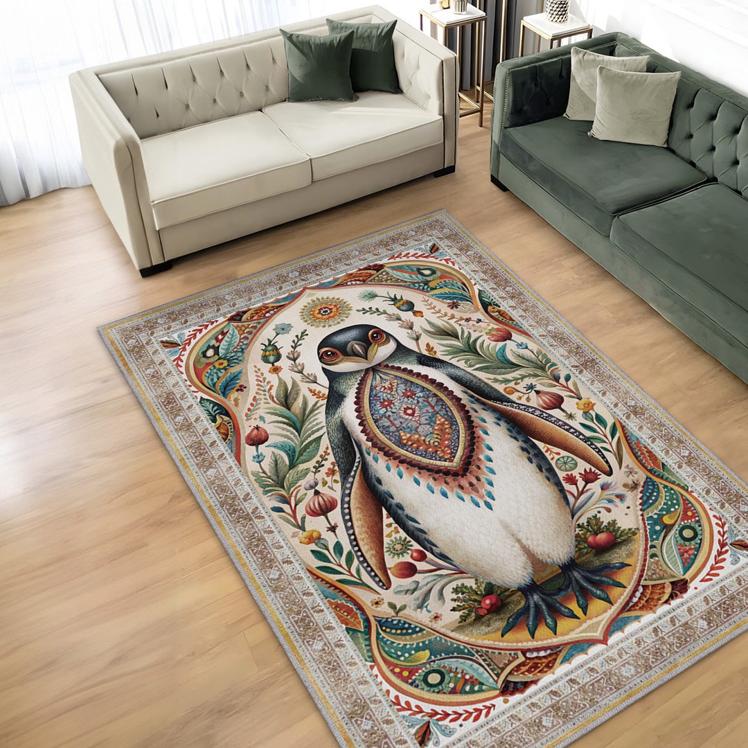 Penguin Rug for Rustic Home Decor, Animal Rug for Vintage Nursery Decor ...