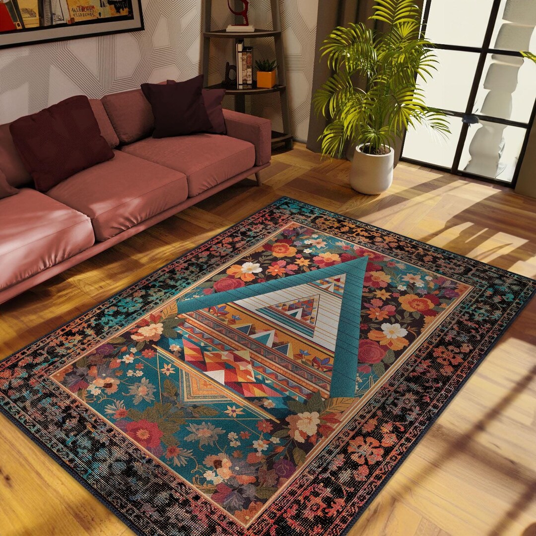 Vibrant Boho Rug With Geometric Patterns, Artistic Rug for Eclectic ...