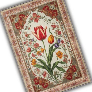 Tulip Rug for French Country Decor, Washable Flower Rug for Vintage ...