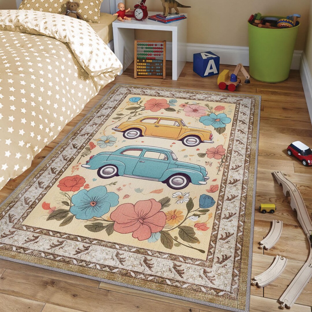 Toy Car Rug for Baby Boy Nursery Decor, Classic Car Rug for Kids Room ...