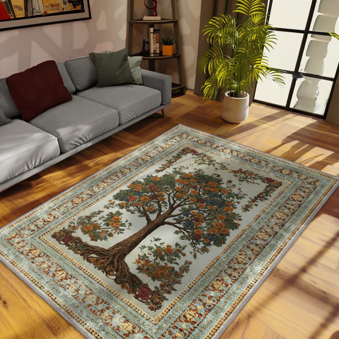 Rustic Oak Tree Rug for Fall Home Decor, Colorful Art Deco Oriental ...
