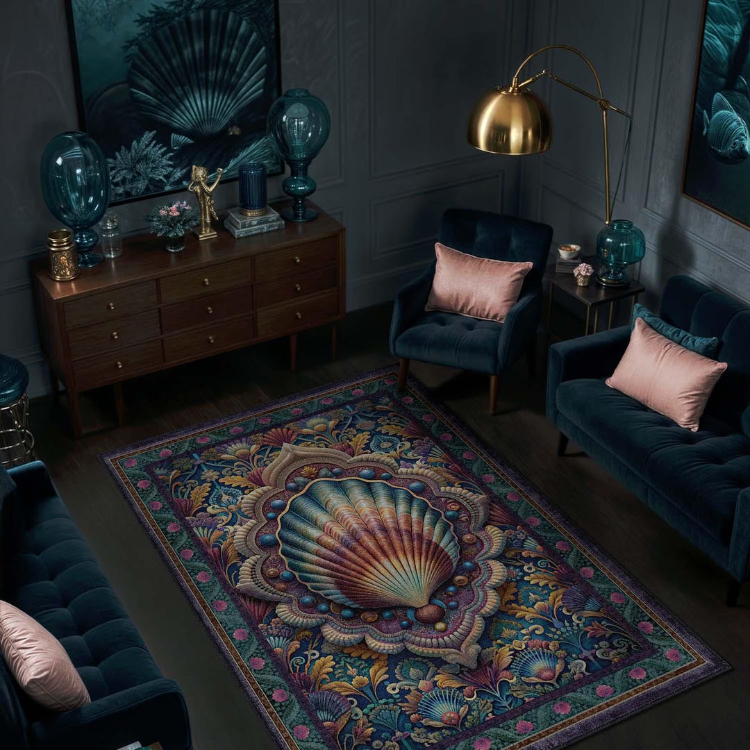 Seashell Rug, Colorful Rug, Moody Room Decor, Beachy Room Decor ...