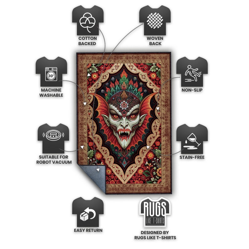 Gothic Vampire Rug, Macabre Home Decor, Washable Area Rug, Spooky Room ...