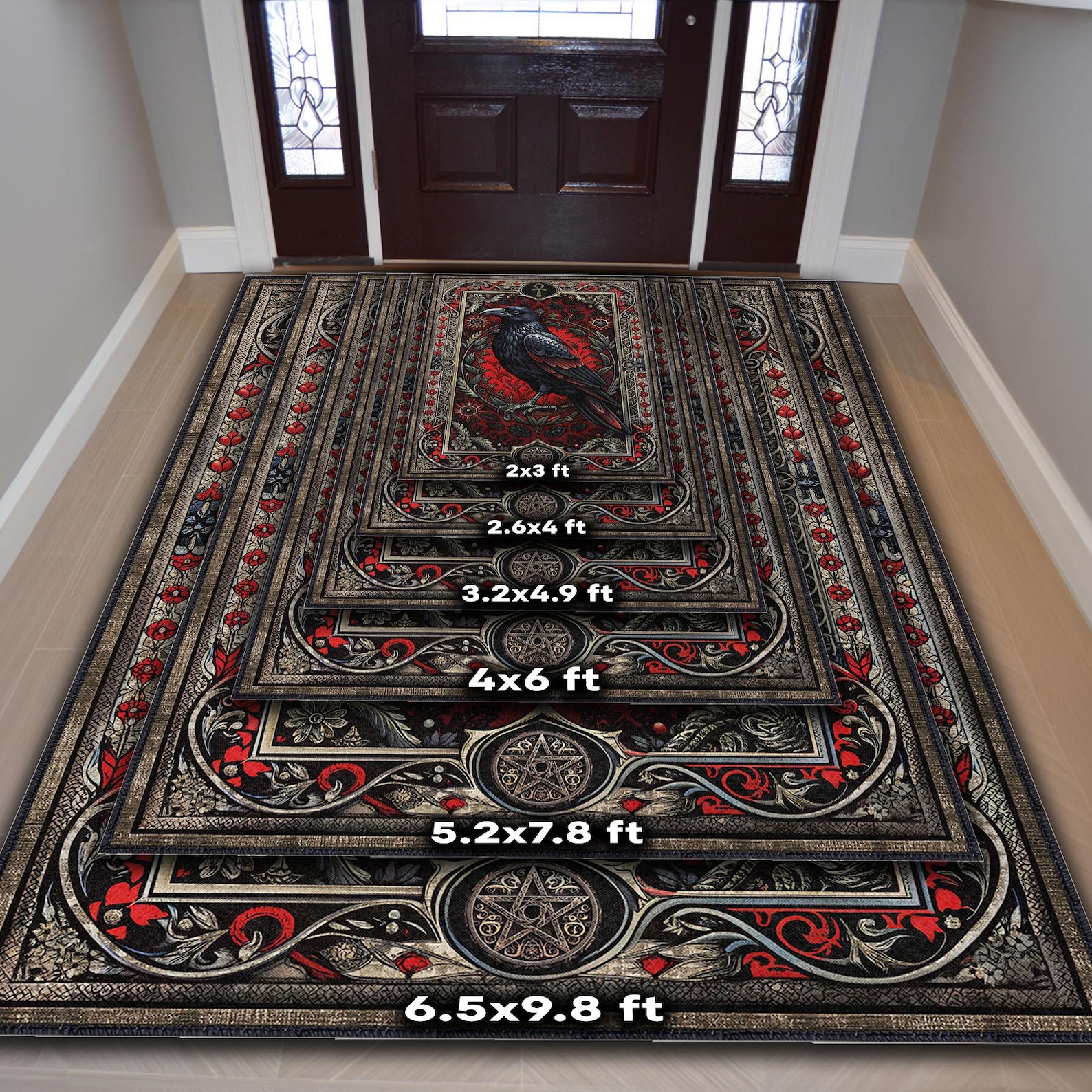 Gothic Raven Rug, Gothic Home Decor, Goth Crow Rug With Ankh Pentagram ...