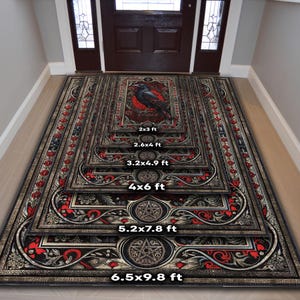 Gothic Raven Rug, Gothic Home Decor, Goth Crow Rug With Ankh Pentagram ...