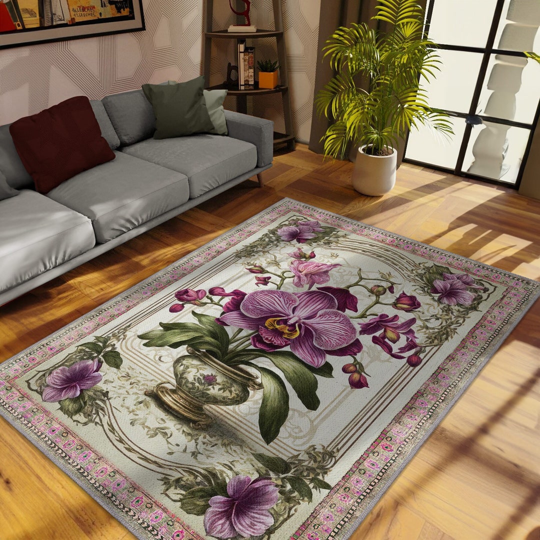 Art Deco Orchid Rug for French Country Home Decor, Vintage Purple ...