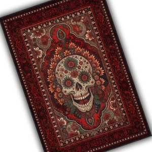 Skull Rug, Moody Rug for Gothic Home Decor, Sugar Skull Bloom Rug, Dark ...