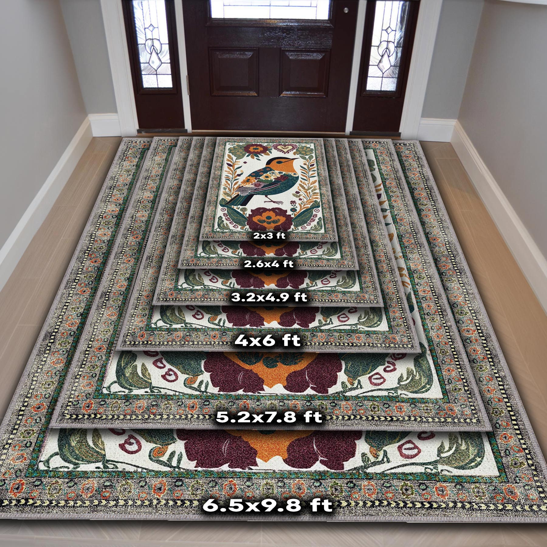 Art Deco Bird Rug, Bird and Flowers Vintage Rug, Floral Persian Rug ...