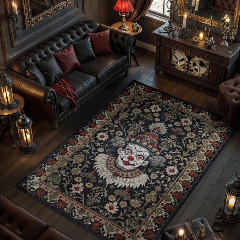 Clown Rug for Gothic Decor, Goth Clown Rug for Halloween Decor ...