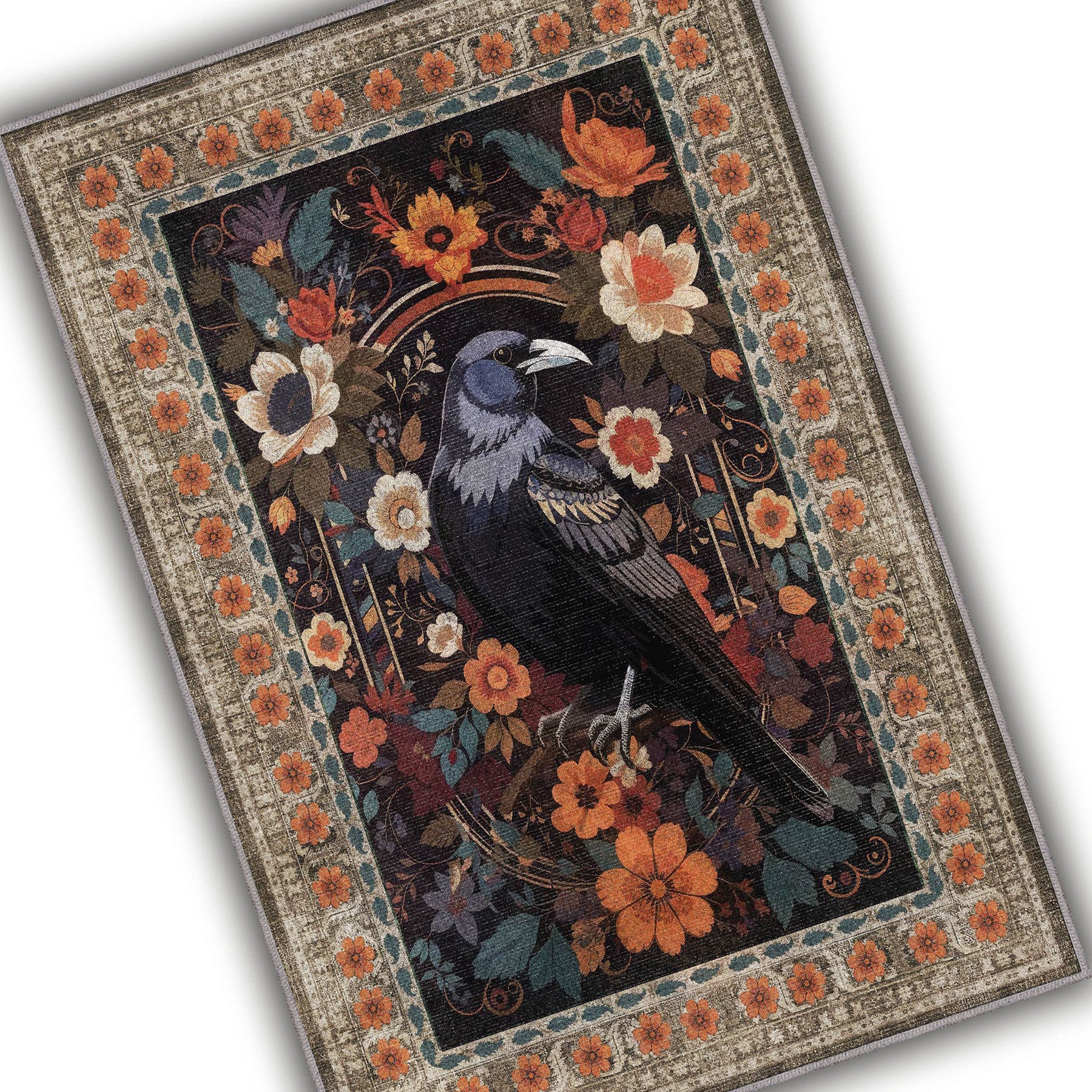 Raven Rug for Goth Room Decor Vintage Look Crow in Flowers - Etsy Canada