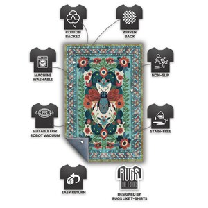 Art Deco House Fly Rug, Bug and Flowers Vintage Rug, Unique Rug for ...