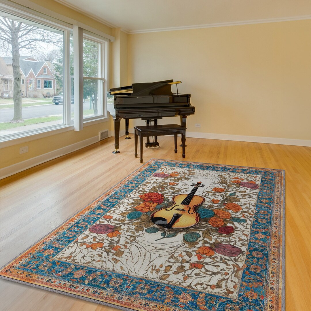 Violin Rug, Musician Gift, Music Themed Art Deco Flower Rug, Musician ...