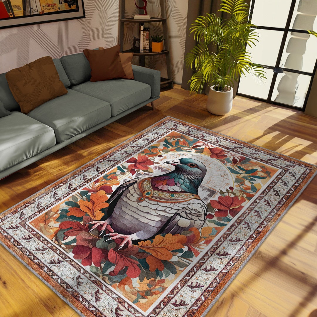 Pigeon Rug, Peace Dove Colorful Rug for Maximalist Decor, Bird Rug for ...