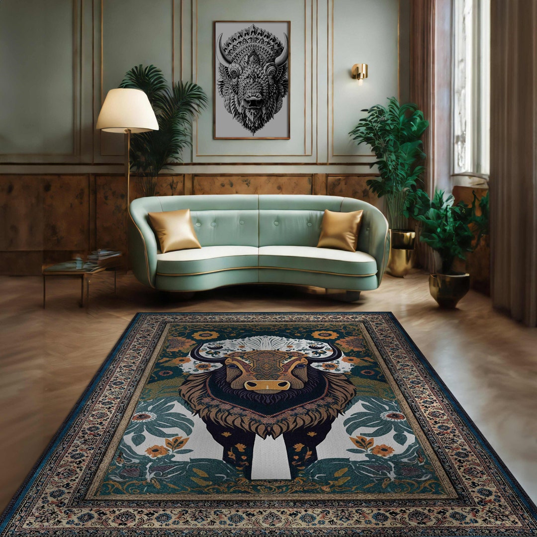 Bison Rug, Buffalo Decor, Dark Academia Decor, Vintage Rug, Art Decor ...