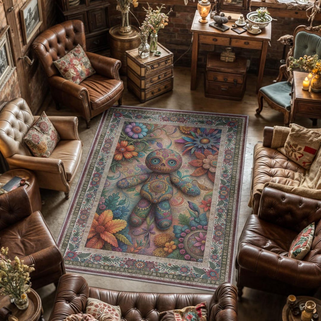Voodoo Doll Rug for Halloween Room Decor, Floral Scary Rug for Spooky ...