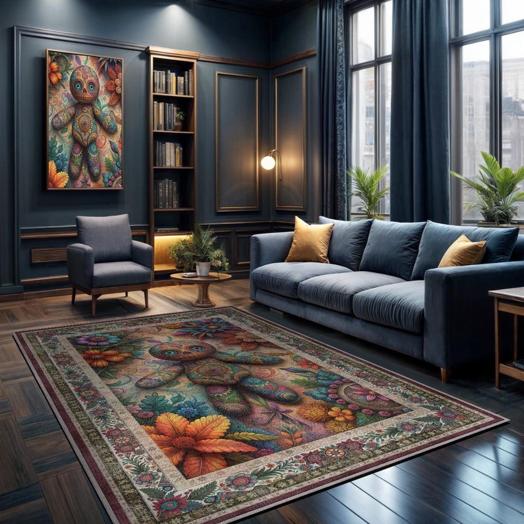 Voodoo Doll Rug for Halloween Room Decor, Floral Scary Rug for Spooky ...