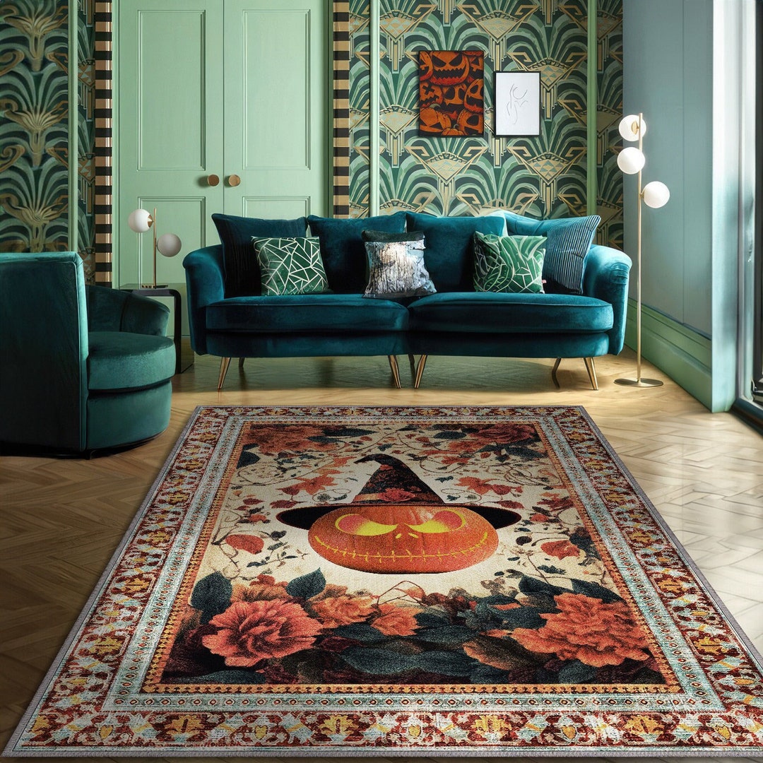 Pumpkin and Witch Rug for Halloween Home Decor, Witch Hat Indoor ...