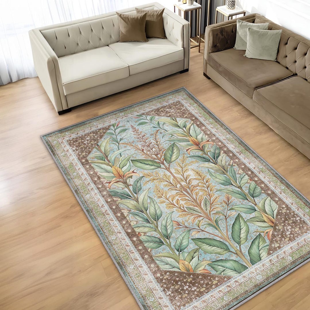 Sage Rug, Living Rom Rug Large, Botanical Rug, Sage Green Decor, Sage ...