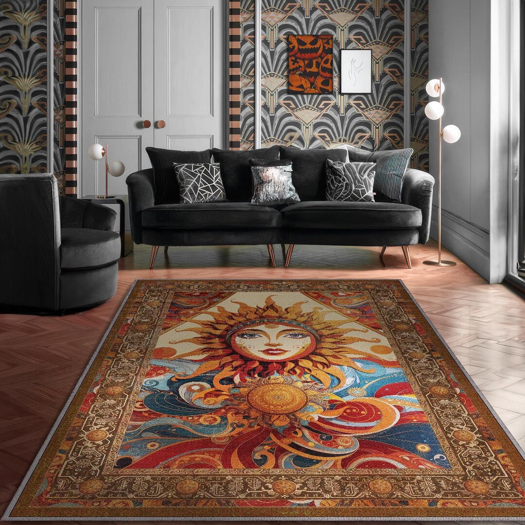 Celestial Sun Rug for Spiritual Decor, Sun and Moon Rug for Celestial ...