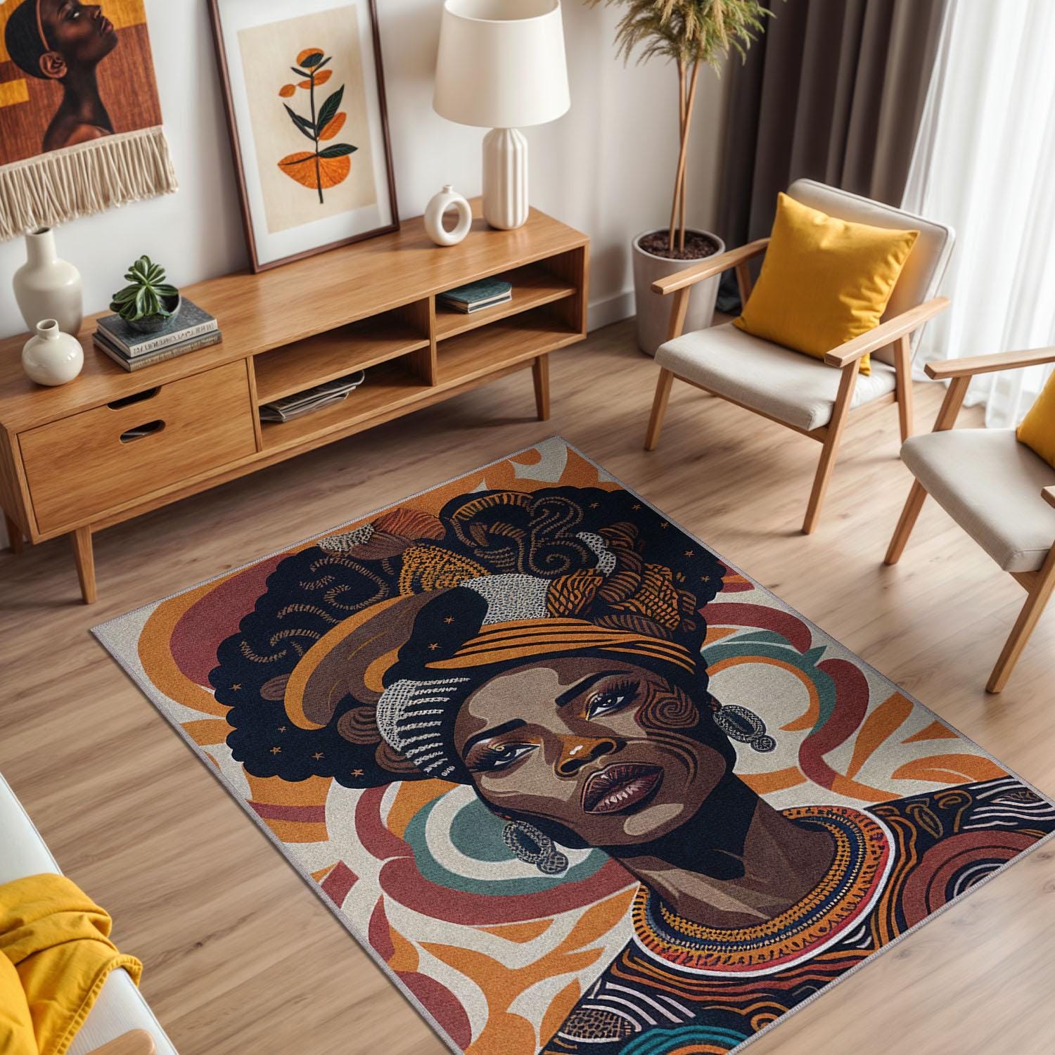 Art Deco African Woman Rug, Ethnic Rug, Colorful Rug, Cool Home Decor ...