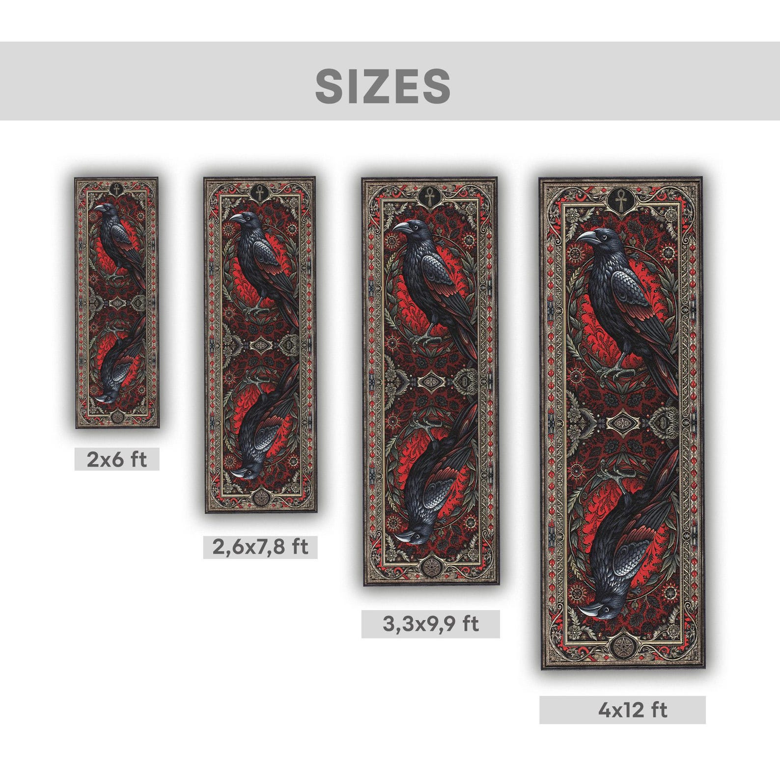 Gothic Raven Rug, Red and Black Occult Decor, Washable Rug, Witchy Home ...