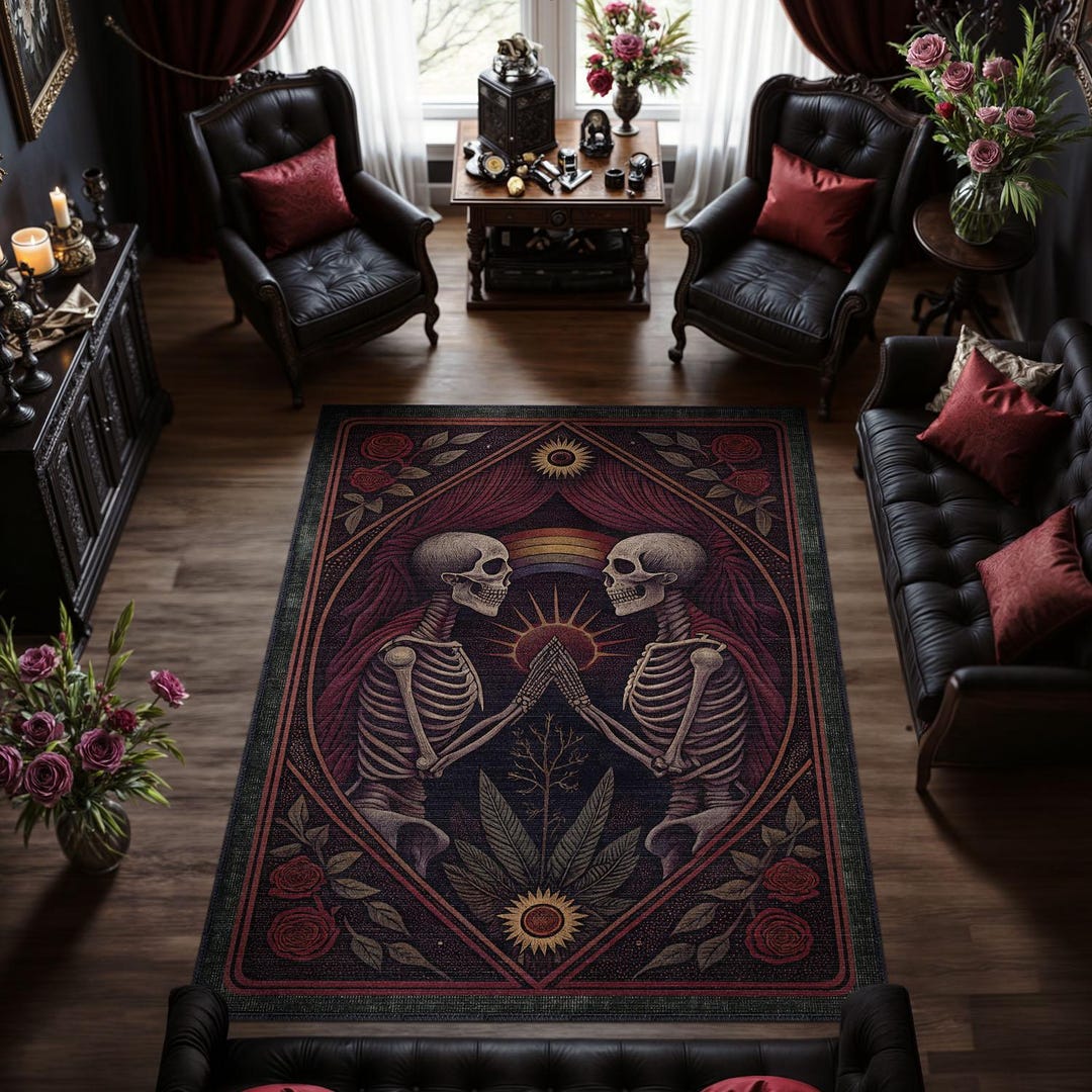 Gothic Skeleton Lovers Rug, Tarot Card Aesthetic Carpet, Washable Area ...